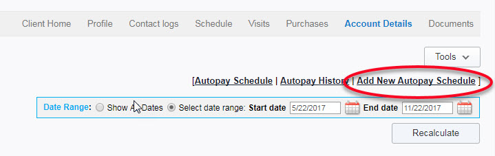 How do I add a new autopay schedule from the Account Details screen?